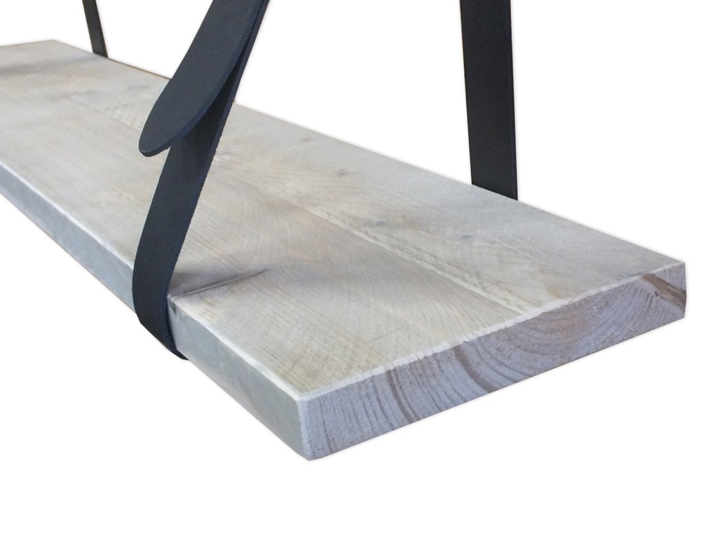 Steiger houten meubilair: Lederen plankdragers Zwart met Steigerhout ...